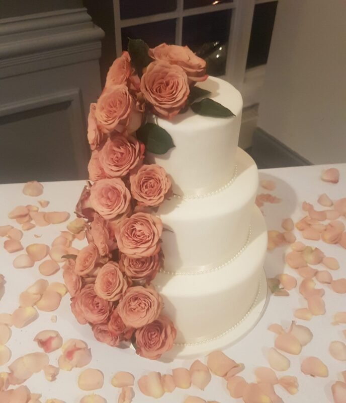 Cascading Fresh Blooms – £305 – Bespoke Cakes and Treats